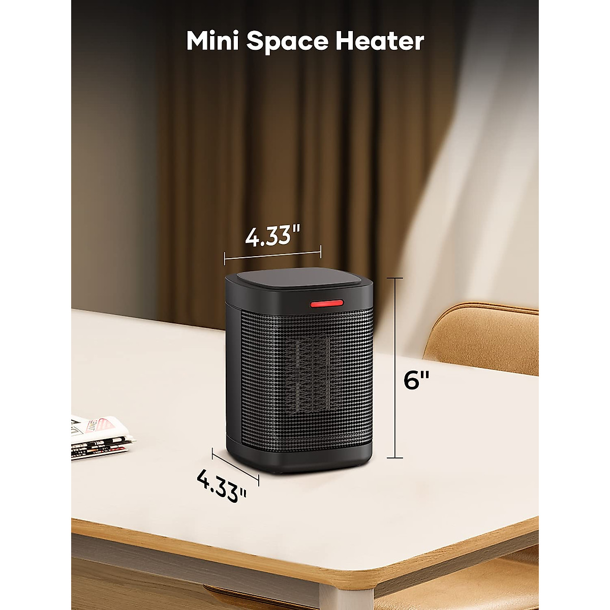 500W PTC Small Ceramic Electric Heater, Portable Electric Space Heater with One-Click, Fast Safety Heating, Overheating and Tip-Over Protection, Mini Space Heater for Indoor Use Office Bedroom