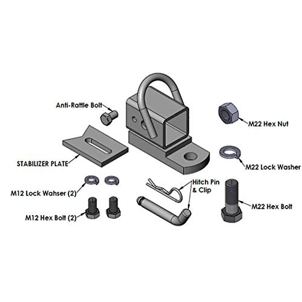 TOPTOW 63807 Bolt-on ATV/UTV Trailer Hitch Receiver Adapter for 2 inch Receivers, 5/8 inch Hitch Pin and Clip Included