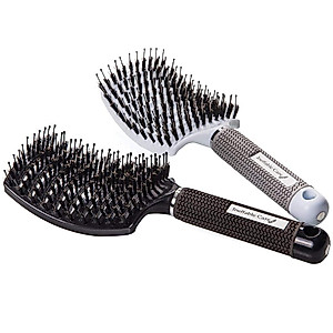 Boar Bristle Hair Brush set – Curved and Vented for Wet and Dry Detangling Hair Brush for Women Long, Thick, Thin, Curly & Tangled Hair Vent Brush - Stocking Stuffers Gift kit
