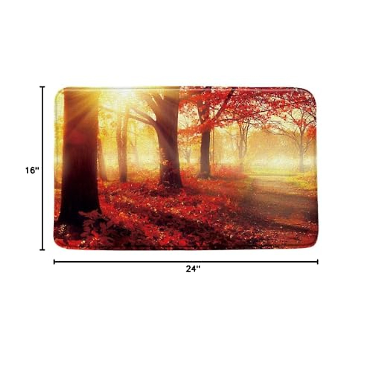 AMFD Fall Forest Bath Mat Autumn National Park Sunshine Misty Forest Tree Red Yellow Seasonal Picture Print Bathroom Shower Mat Kitchen Rug Soft Microfiber Memory Foam 16x24 Inches