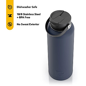 RTIC 40 oz Vacuum Insulated Bottle, Metal Stainless Steel Double Wall Insulation, BPA Free Reusable, Leak-Proof Thermos Flask for Water, Hot and Cold Drinks, Travel, Sports, Camping, Navy