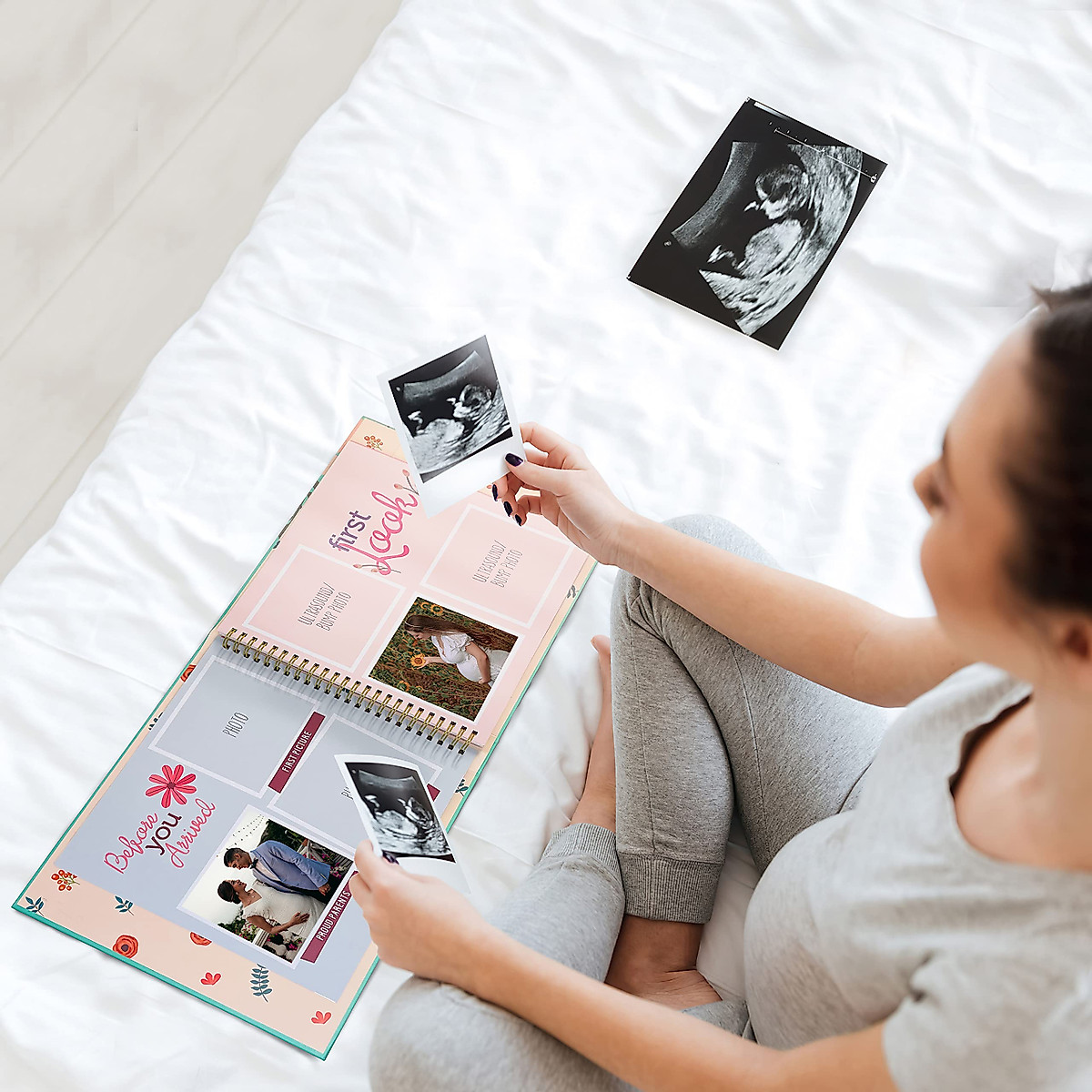 RubyRoo Baby Memory Book with Milestone Stickers - First 5 Years Baby Photo Album, Baby Journal, Scrapbook for Girl - Pregnancy Gift for Baby Shower, Baby Keepsake Record Book for Newborn - Floral