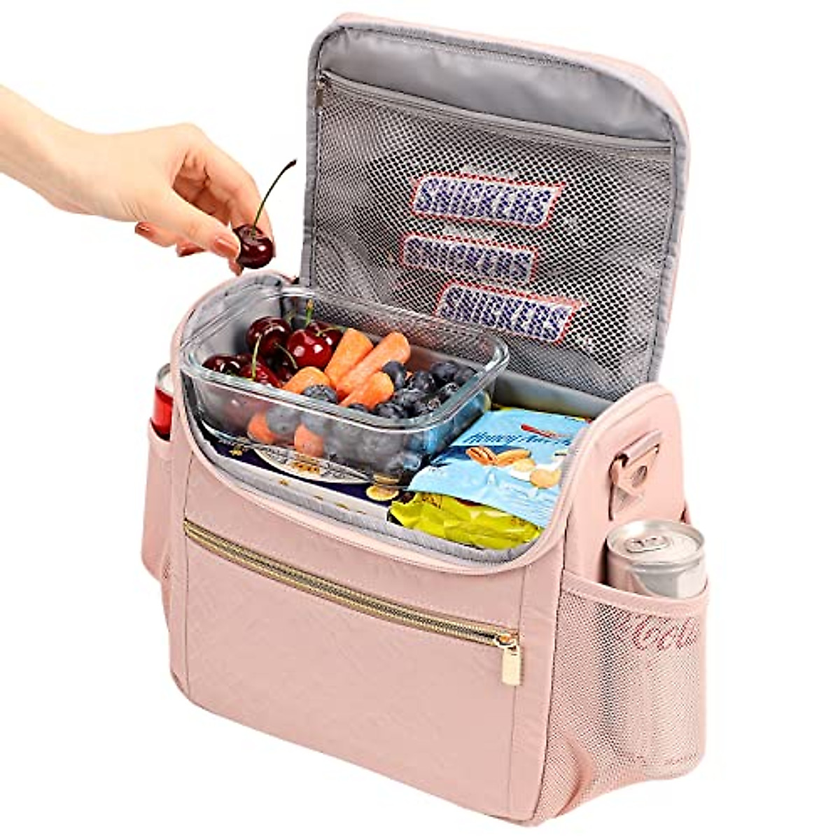 NISHEL Lunch Bag for Women, Portable Insulated Lunch Box with Shoulder Strap, Resuable Leakproof Lunch Cooler Bag for Work, Pink