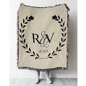 Astrocus Personalized Throw Blanket Couple, Cotton Gift for Wife, Custom Couples Initials Woven Blanket, Cotton Anniversary Customized Blanket Gift for Husband