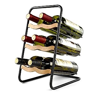 YANGSHUO Wine Rack Countertop, 3-Tier Freestanding Wine Holder for 6 Wine Bottles, Wooden Wine Storage Rack for Kitchen Bar, Dining Room, Living Room