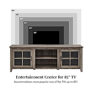 Walker Edison Portsmouth Classic 2 Glass Door TV Stand for TVs up to 80 Inches, 70 Inch, Rustic Oak