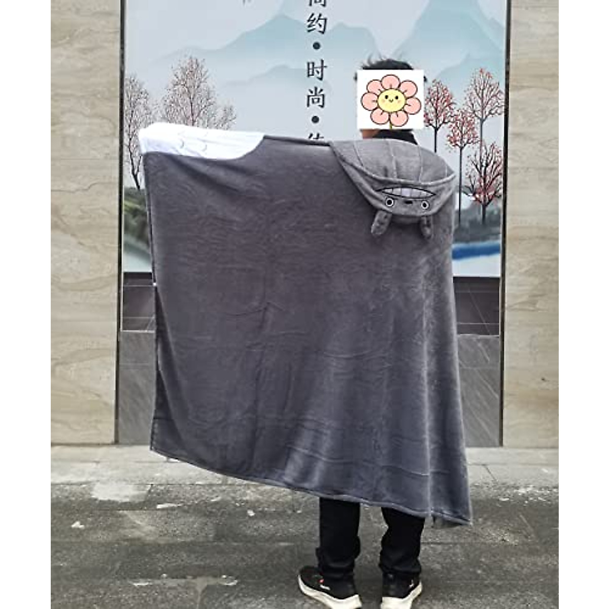 Anime Throw Blanket Flannel Fleece Blanket Cosplay Hooded Cloak Fluffy Shawl Wrap Nap Quilt (67''X35.5'', Gray)