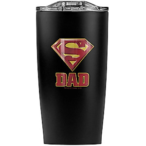 Superman Super Dad Shield Logo Stainless Steel Tumbler 20 oz Coffee Travel Mug/Cup, Vacuum Insulated & Double Wall with Leakproof Sliding Lid | Great for Hot Drinks and Cold Beverages