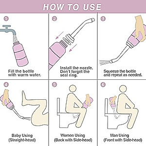 TopQuaFocus Peri Bottle for Postpartum Essentials 12oz Portable Bidet for Travel • Toilet Bidet Sprayer Men Women 350ml Bidet Bottle with 2 Heads for Outdoor,Camping,Travling,Driver,Personal Hygiene