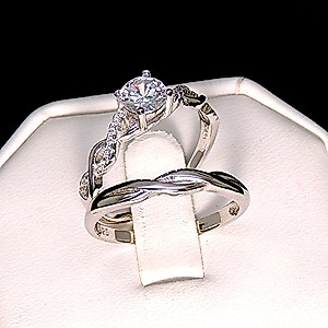 Ginger Lyne Collection Queena Bridal Wedding Ring Set for Women Sterling Silver Twist Vine Setting with 1 Carat Cubic Zirconia Engagement and Band Size 6