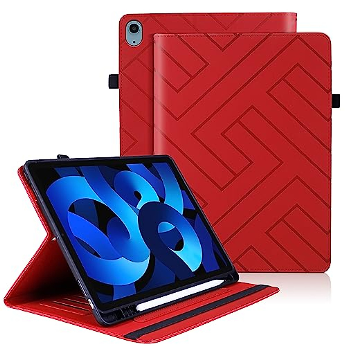 Varohix Case for iPad Air 5 2022/iPad Air 4 2020 10.9 inch Premium Leather Case Folio Magnetic Cover Card Holder with S Pen Holder and Auto Sleep/Wake for iPad Air 10.9, Red