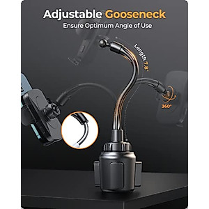 TOLLEFE 2-in-1 Cup Holder Phone Mount with Vent Clip, Cup Phone Holder for Car, [Adjustable Gooseneck & Ultra Stable], Car Phone Holder Mount for iPhone14 13 12 Pro Max, X XR Samsung S22 All Phones