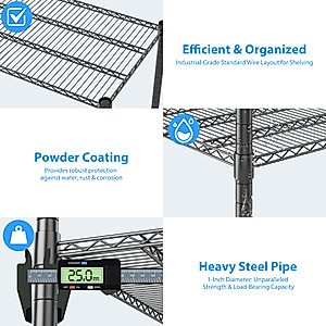 Homdox 60”W Storage Shelves, 4 Tier Heavy Duty Wire Shelving Unit with Wheels, 2400LBS Commercial Adjustable Metal Shelves for Storage, Garage Rack Pantry Shelves Kitchen Shelving, 24"x60"x72", Black