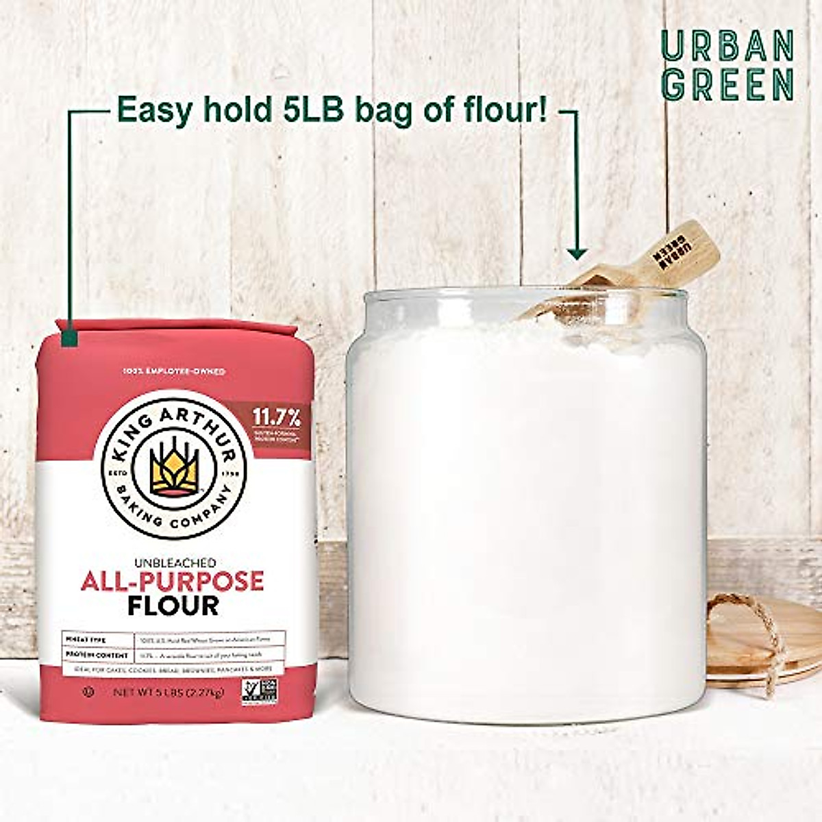 Urban Green Glass Jar with Bamboo Lid, Large Glass Food Storage Jar with Airtight Lid,1 gallon, Large Size Glass Food Storage Container, Flour Container, Kitchen Storage Jars for Candy, Cookie