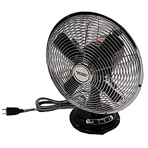 All Metal 8 inch Retro 3-Speed Tilted-Head Oscillation Table Fan Black, Oscillating Cloth Cord