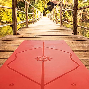 LIFORME Love Travel Yoga Mat- Free Yoga Bag, Patented Alignment System, Warrior-Like Grip, Non-Slip, Eco-Friendly, Ultra-Lightweight, Sweat Resistant, Long, Wide and Thick (Red)