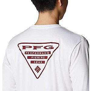 Columbia Men’s PFG Terminal Tackle Destination Long Sleeve, Sun Protection, White/Texas, Large