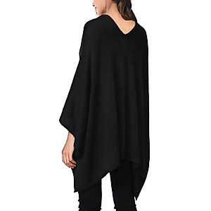 DJT Womens Solid Knit Short Asymmetric Wrap Poncho Topper Black