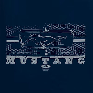 Vintage Ford Mustang Silver Honeycomb Grill Distressed Cars and Trucks Mens Long Sleeve Shirt, Navy, Large