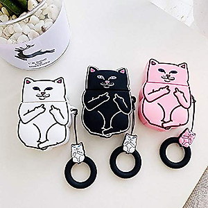 AZlanlan Headset Set for Apple Airpods 1&2, 3D Anime Theme [Blue Cat] [Star Wars] [Middle Finger Cat] Silicone Headphone Case. (Middle Finger White)