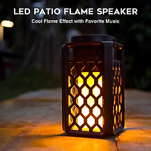 Outdoor Bluetooth Speaker with Flame Atmosphere, Waterproof Wireless Speaker with Wall Mount/Stake/Hook, Led Torch Lantern, Camping Patio Accessories, 10W Stereo Sound, Gifts for Men, Women, Dad