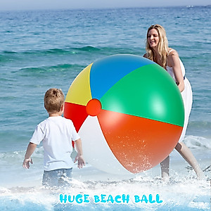 2 Pcs 5 Feet Giant Beach Ball Rainbow Color Big Ball Inflatable Large Giant Ball Blow Up Giant Inflatable Ball for Kids Adults Summer Pool Party Water Game Huge Toy