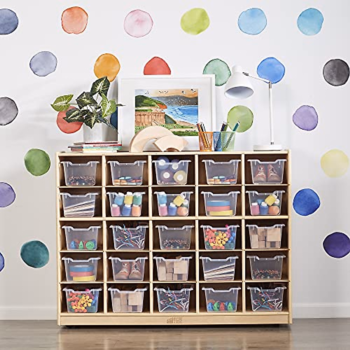 ECR4Kids Scoop Front Storage Bins, Multipurpose Organization, Clear, 25-Piece