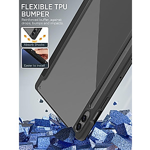 MoKo Case Fits Samsung Galaxy Tab S9 FE Plus 12.4-Inch 2023 (SM-X610/SM-X616), Lightweight Tablet Trifold Cover Case Transparent TPU + PC Back Shell with Pen Holder Slot/Auto-Wake, Black