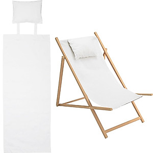GORGECRAFT 44x16 Beach Sling Chair Canvas Cloth with Pillow 1.5mm Thick White Casual Lounge Chair Replacement Canvas Outdoor Folding Chair Fabric for Patio Beach Sunbathing Garden Courtyard