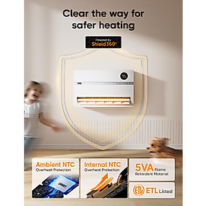 Dreo Smart Wall Heater, Electric Space Heater for Bedroom 1500W, 120° Vertical Oscillation, Adjustable Thermostat, Remote Control, 24H Timer, Easy-Mount Heater for Indoor Use, Works with Alexa, WH719S