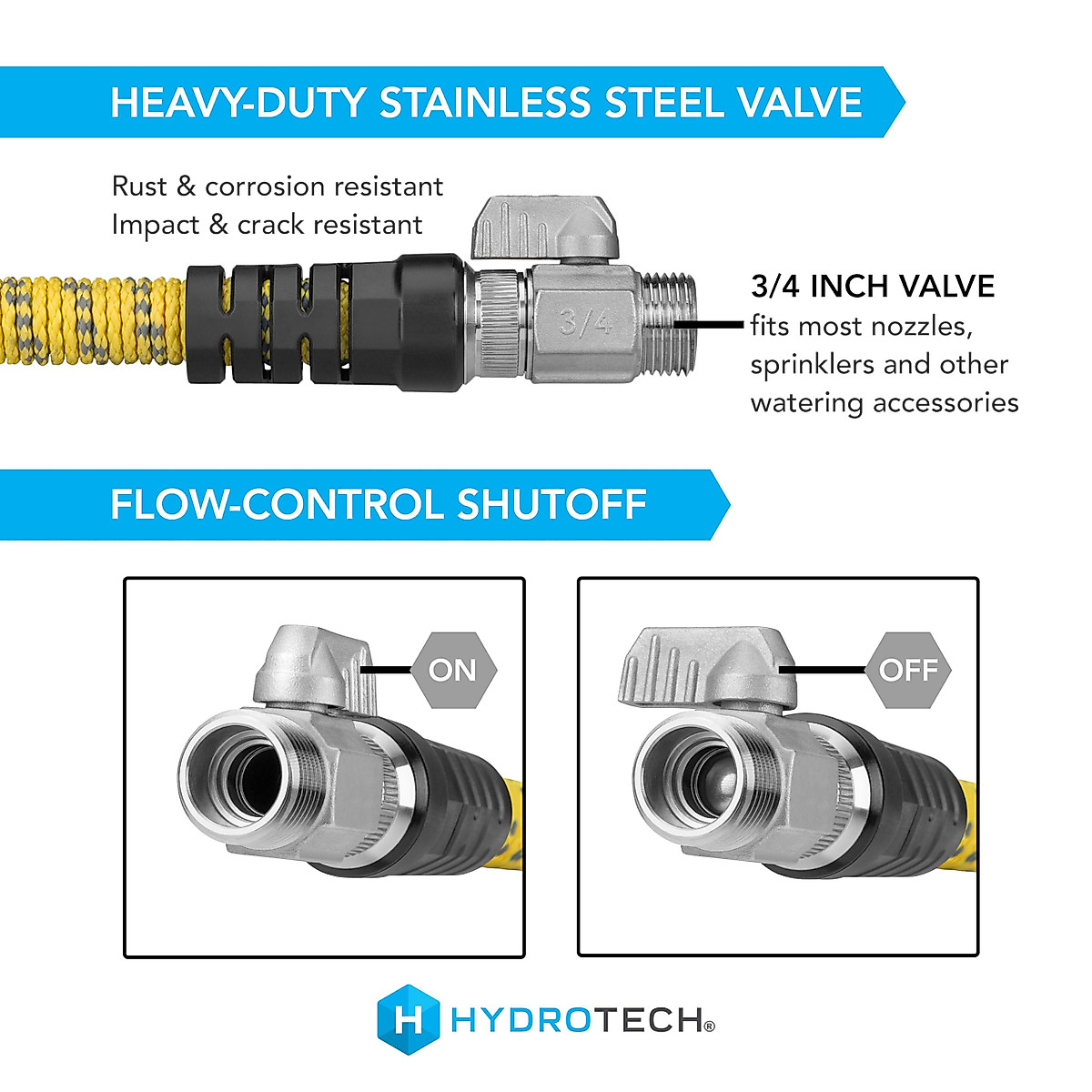 HydroTech 100ft Pro Series 3/4" Expandable Burst Proof Garden Max Flow Hose – Lightweight & Durable – Features Flow-Control Shut-Off & Strain Relief Guard (100 Feet)