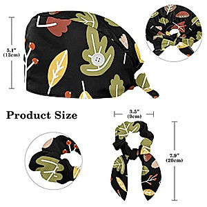 Working Cap with Button & Sweatband, Adjustable Tie Back Hats for Men Women Bouffant Caps, Fall Leaves Acorns