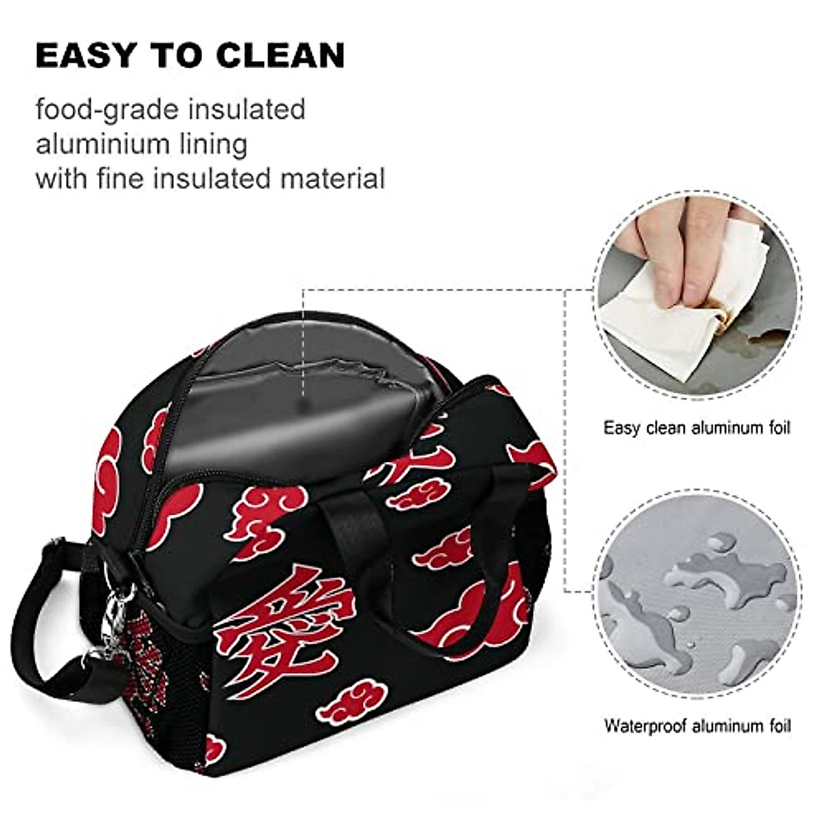YSkyCaps Love Red Cloud Anime Insulated Lunch Bag Reusable Lunch Box For Kids HandBag with Adjustable Shoulder Strap Warmer Cooler For School Office Hiking, 25.5x22.5x16.5cm(10x8.9x6.5inch)