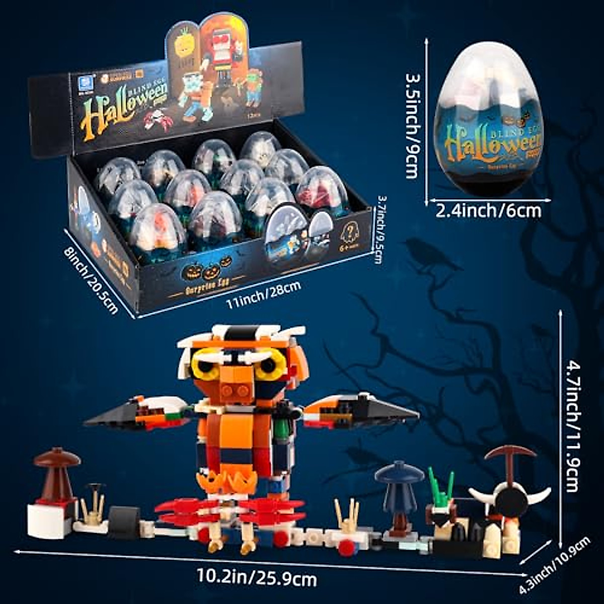 Hxezoc 12 in 1 Halloween Mini Building Blocks for Kids, Surprise Splice Eggs with Toys Zombie, Skeleton, Witch, Bat Building Blocks for Kids Halloween Birthday Party Favors Party Games Supplies