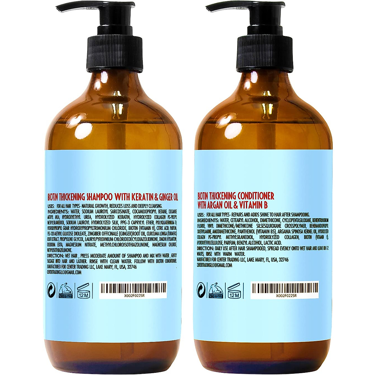 Biotin Shampoo and Conditioner Set - Volume Boosting Formula for Men and Women to Help Thinning Hair - Sulfate and Paraben Free with Thickening Properties - Volumizing Products to Improve Fullness