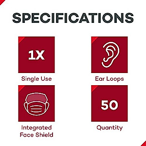 Dealmed Face Masks with Ear Loops and Eye Shield - 50 Count (Pack of 1) Disposable Face Masks Perfect for Hospitals, Medical Facilities, Food Services and More