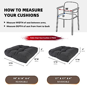 RACE LEAF 17" x 17" Patio Chair Cushions Gray - Outdoor/Indoor Tufted Memory Foam Chair Pads Set of 2, Water-Resistant Olefin Chair Seat Cushion Non-Slip Backing