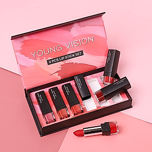 YOUNG VISION Classic Colors Lipstick, Lip Stick Bundles Gift Box Set, Matte Nude Finish, Retractable, 6 Packs