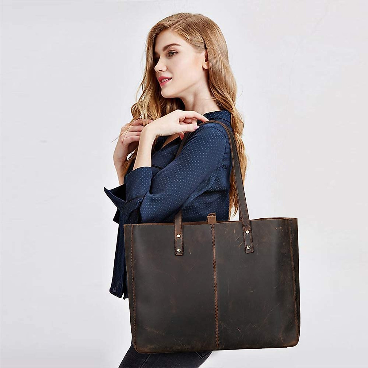 S-ZONE Genuine Leather Shoulder Large Tote Bag for Women Travel Wallets RFID Blocking Leather Clutch Crossbody Purse Passport Document Credit Card Holder