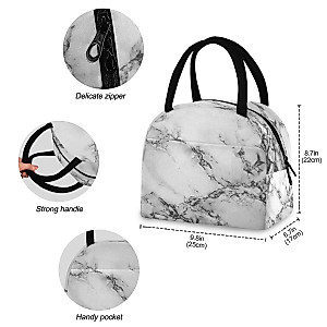 senya Lunch Bag, White Marble Black Texture Insulated Lunch Box Cooler Bag Tote Bag for Women Kids/Picnic/School/Work