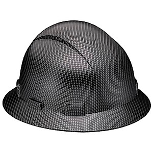 Acerpal Full Brim Non-Vented Classic Black Carbon Fiber Design Matte Finish OSHA Hard Hat with 6-Point Suspension
