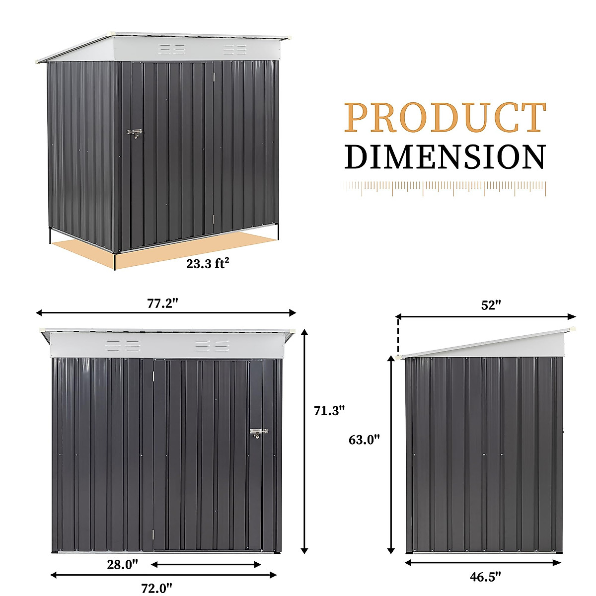 Vongrasig 6 x 4 x 6 FT Outdoor Storage Shed Clearance with Lockable Door Metal Garden Shed Steel Anti-Corrosion Storage House Waterproof Tool Shed for Backyard Patio, Lawn and Garden (Dark Gray)