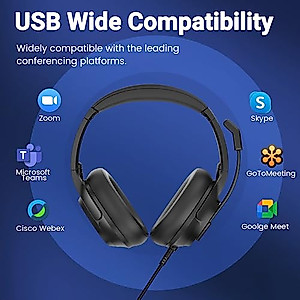Headset with Microphone for PC, USB Computer Headsets AI-Powered Environmental Noise Cancelling Headphone with Busylight, Mic Mute Boom & Volume Control, Wired Over-Ear Headset for Laptop/Work/Office