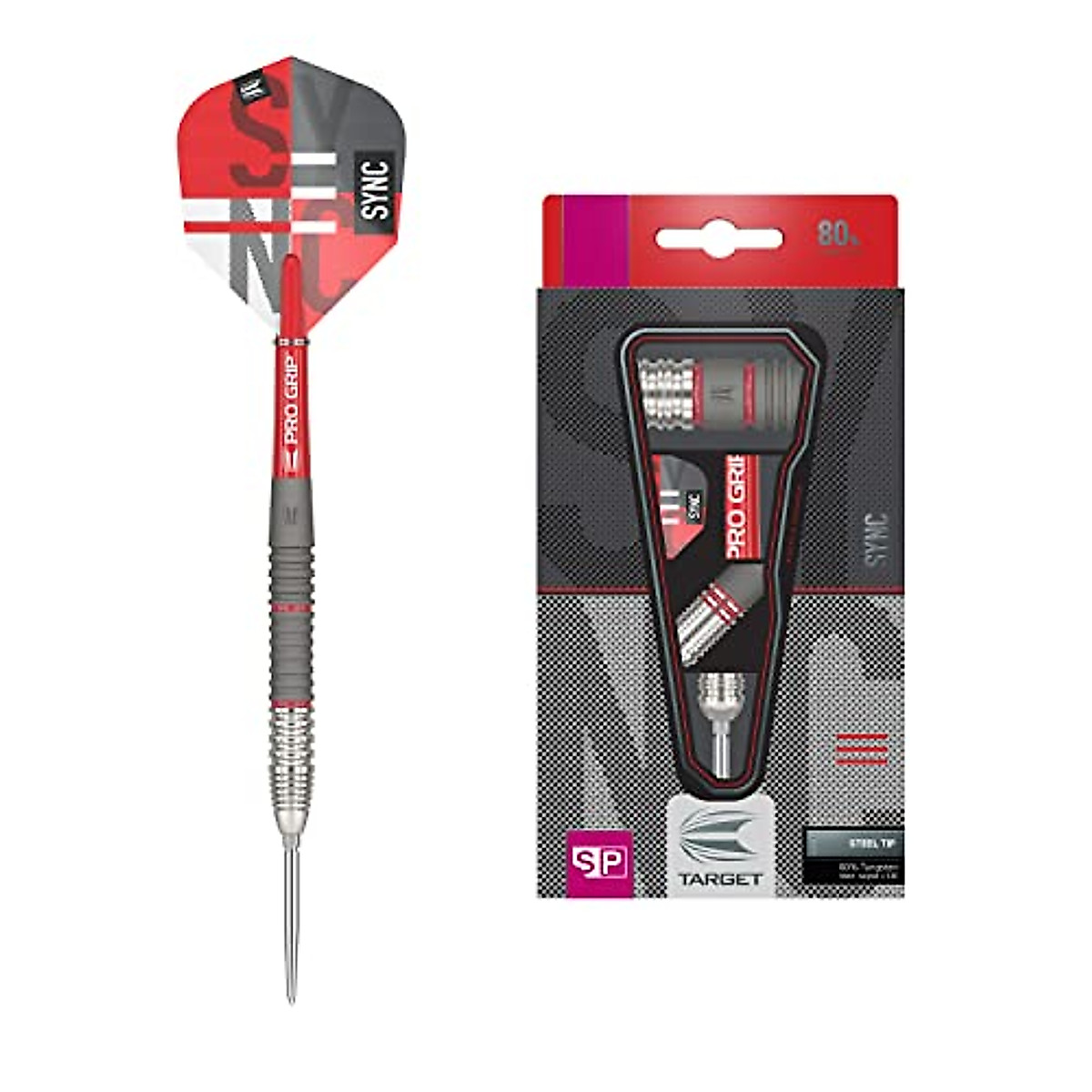 Target Darts Sync 03 21G 80% Tungsten Swiss Point Steel Tip Darts Set, Red, Silver and Black