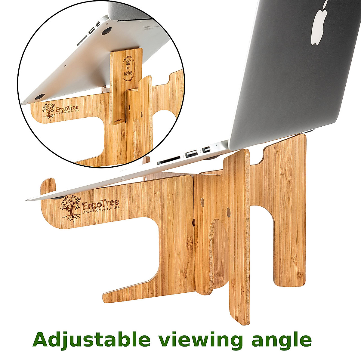 ErgoTree Bamboo Laptop Stand, Portable and Adjustable Ergonomic Wooden Computer Riser for Desk, Designed for MacBook Pro, and 10-15 Inch Laptops