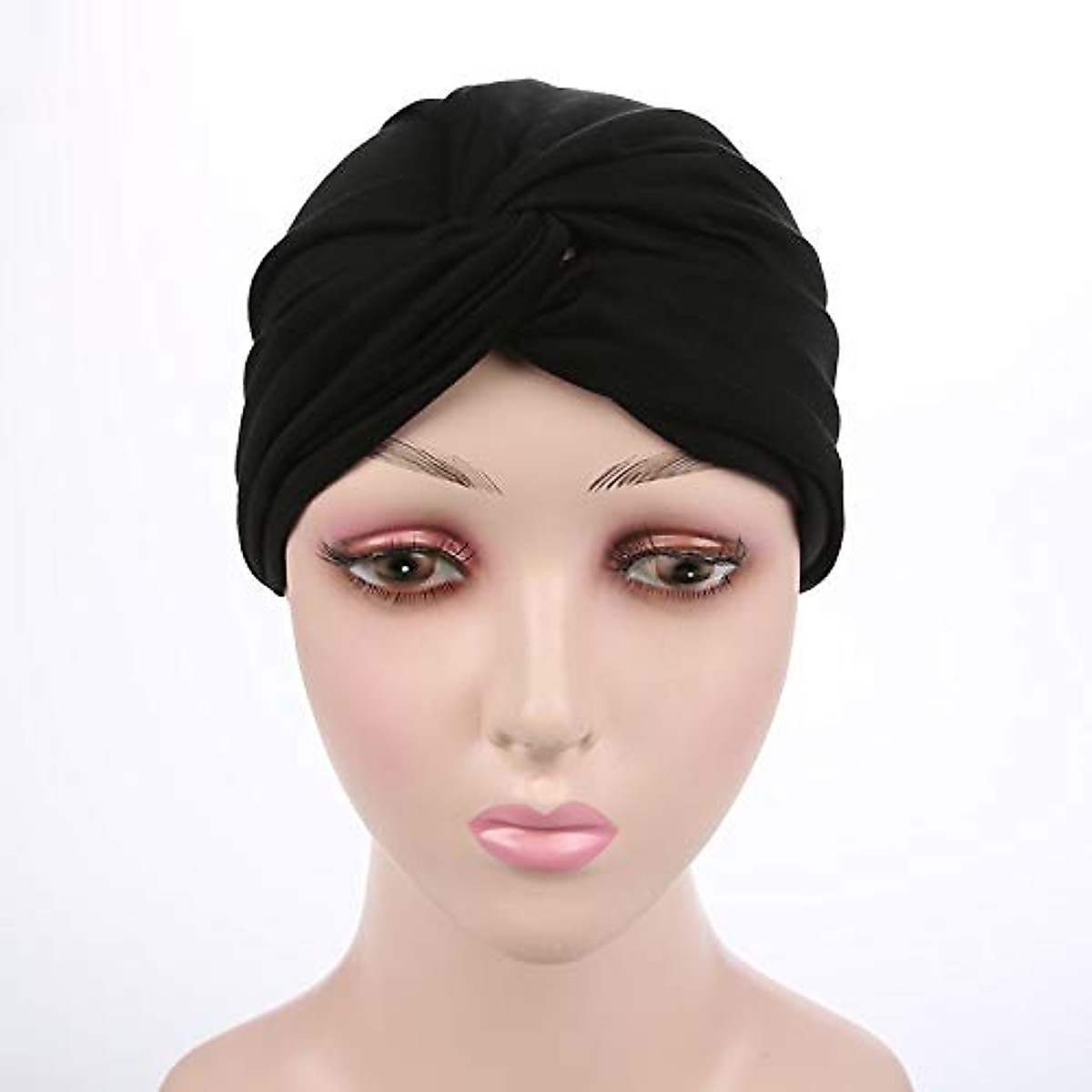 Chemo Sleep Turban Headwear Scarf Beanie Cap Hat for Cancer Patient Hair Loss (Black)