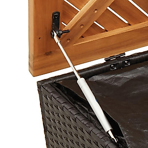 vidaXL Patio Storage Box/Bench - Black Poly Rattan - Acacia Wood Top 86.6"x19.7"x21.3" - Water-Resistant Bag for Garden, Patio, Deck