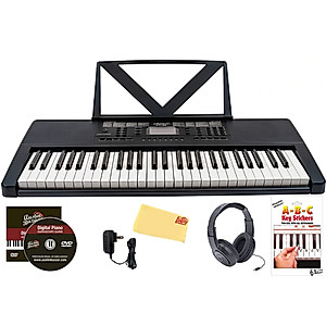 Vault KT-54 Keytone 54-Key Keyboard Black Bundle with Headphones, Keyboard Stickers, Austin Bazaar Instructional DVD and Polishing Cloth