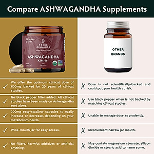 TRIBE ORGANICS Ashwagandha KSM 66 Pure Organic Root Powder Extract Ayurvedic Supplement - Focus, Mood Support, Increase Energy, Strength, 600mg of Natural KSM66 for Superior Absorption - 120 Capsules