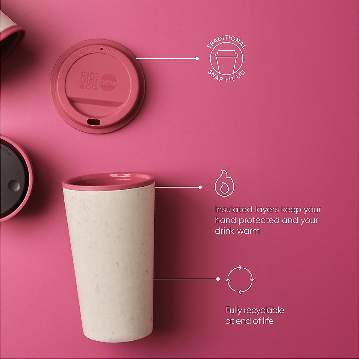 Circular and Co Reusable Now Coffee Cup - World's First Cup Made from Recycled Cups - Traditional Design - Sustainable, Insulated - 340ml/12oz (Chalk, Storm Grey)
